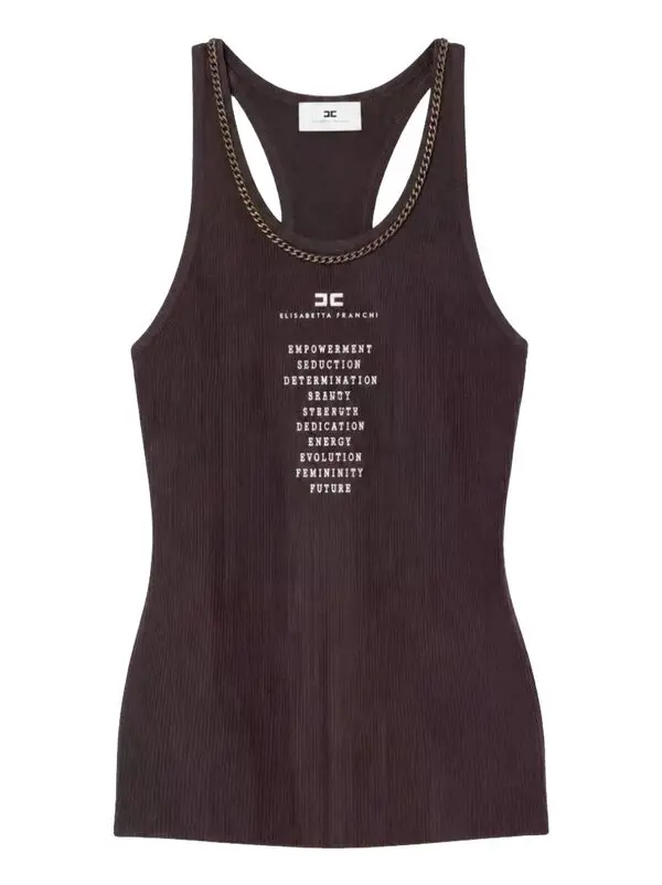 Elisabetta Franchi Chain-link Ribbed-knit Top - Brown