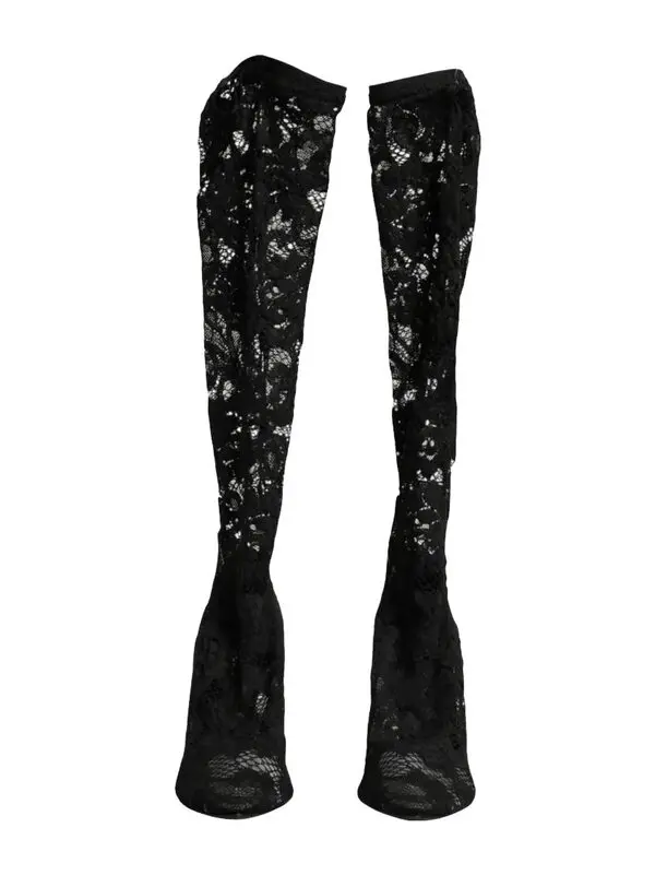 Dolce & Gabbana Taormina Floral-lace Knee-high Boots - Black