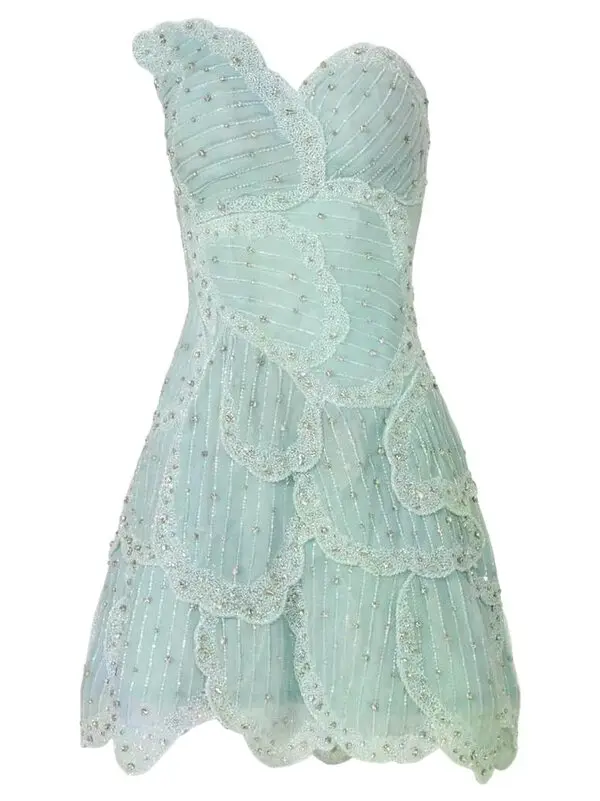 Costarellos Sylvie Bead-embellished Scalloped Mini Dress - Blue