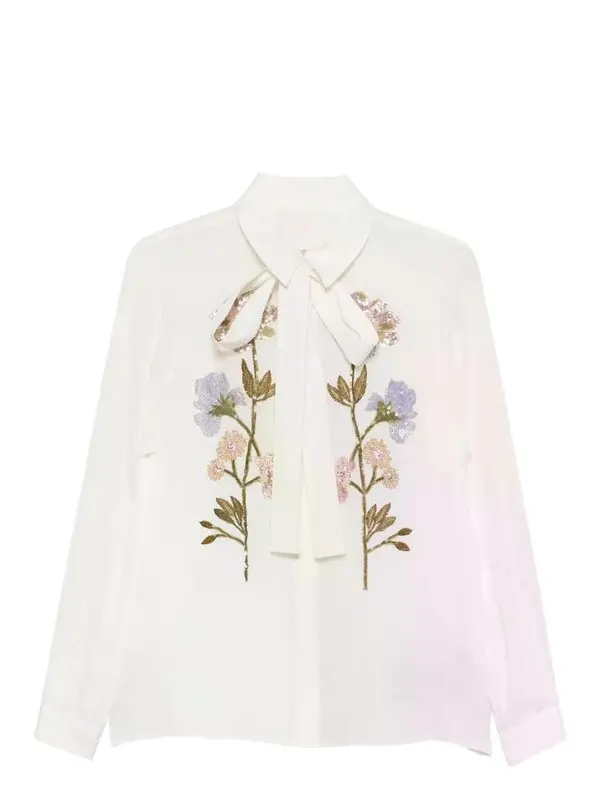 Elie Saab Floral-embroidered Pussy-bow Blouse - White