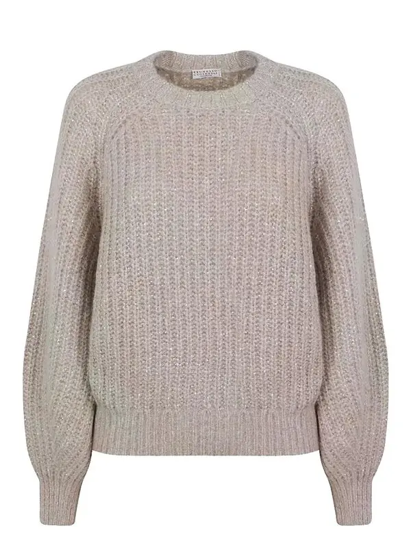 Brunello Cucinelli Sequin-embellished Ribbed-knit Sweater - Neutrals