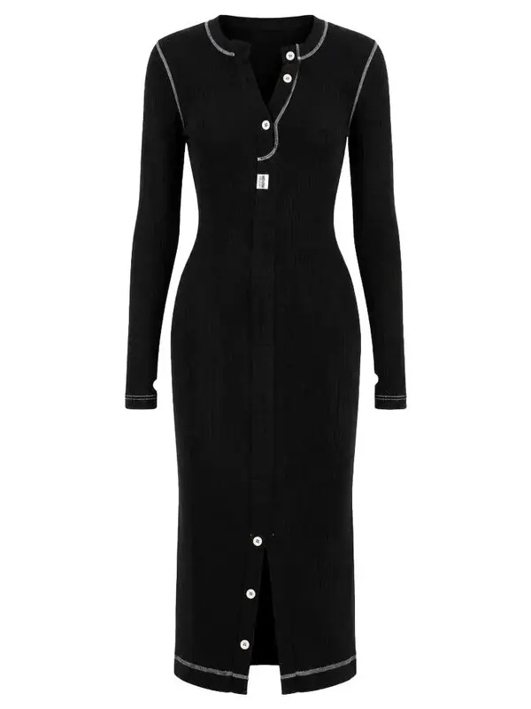 Moschino Ribbed-knit Contrast-stitch Midi Dress - Black