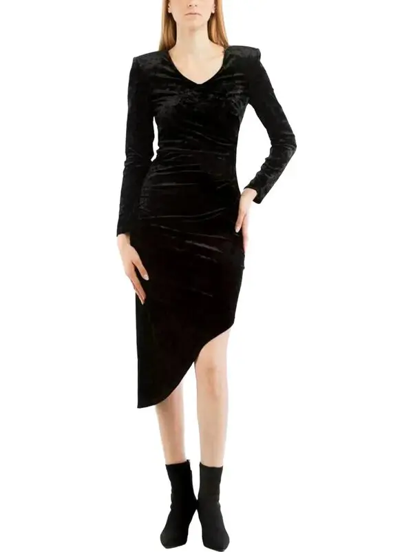 Patrizia Pepe Asymmetric Ruched Dress - Black