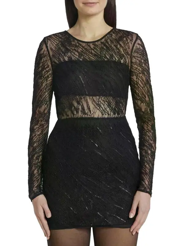 Patrizia Pepe Sequin-embellished Lace-overlay Mini Dress - Black