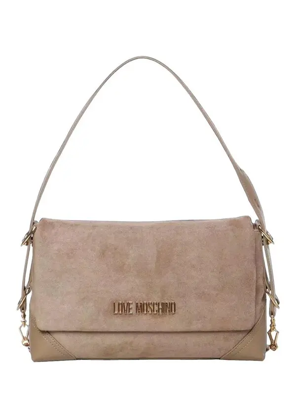 Moschino Logo-plaque Suede-effect Shoulder Bag - Neutrals