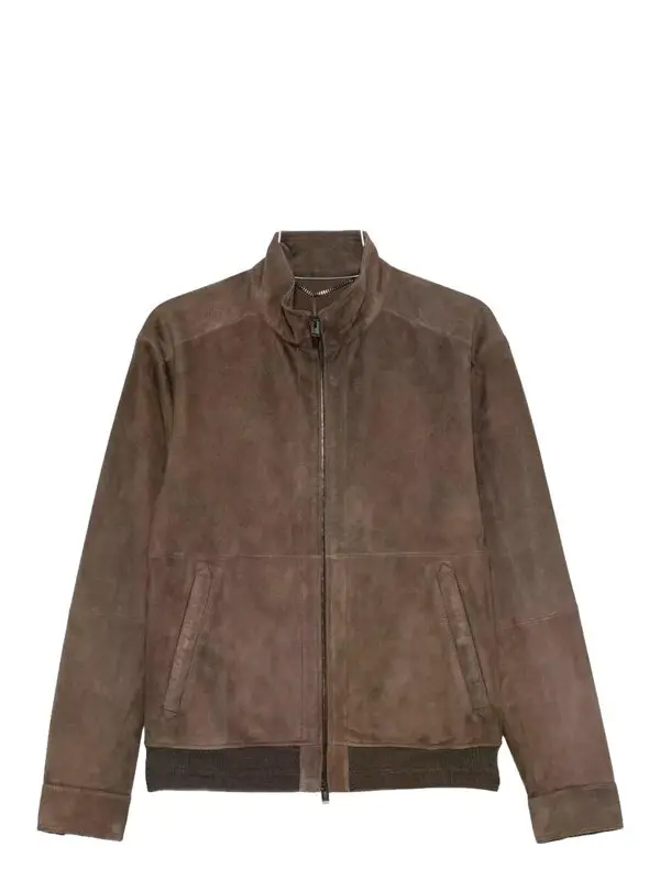 Canali Suede Zip-up Jacket - Brown