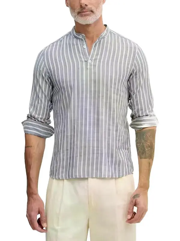 BENETTON Striped Band-collar Shirt - Blue