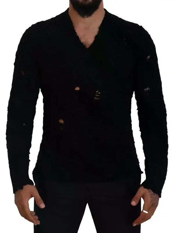 Dolce & Gabbana Distressed Cable-knit Sweater - Black
