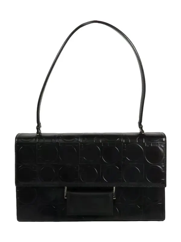 FERRAGAMO Gancini Calf Leather Shoulder Bag - Black