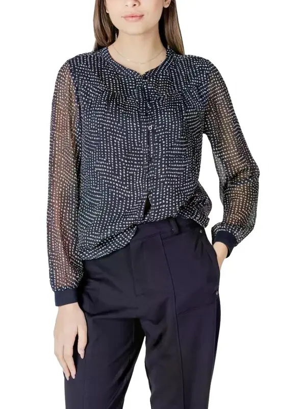 STREET ONE Geometric-print Long-sleeve Blouse - Blue