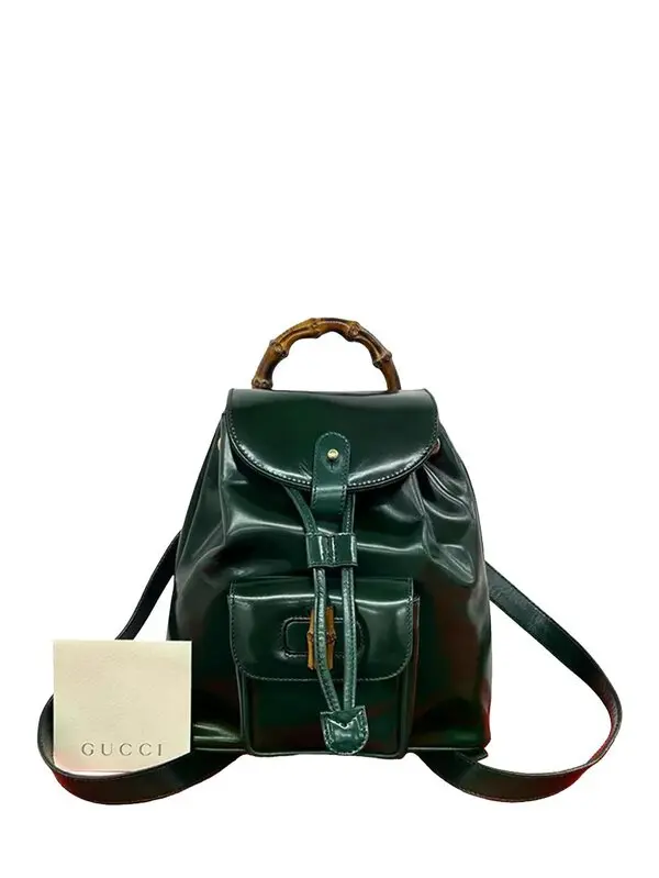 Gucci 20th Century Patent Bamboo Drawstring Backpack - Green
