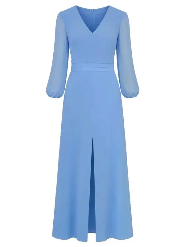 Patrizia Pepe Chain-detail Pleated-waist Maxi Dress - Blue