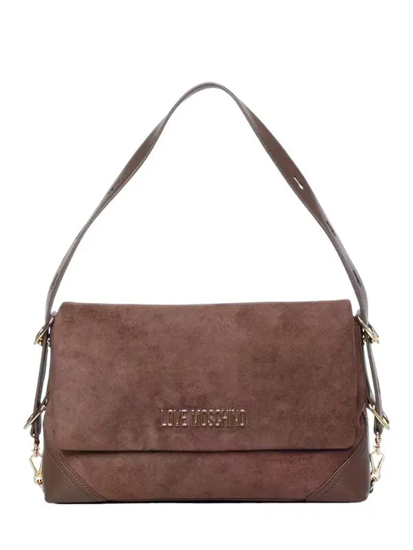 Moschino Logo-plaque Suede-effect Shoulder Bag - Brown