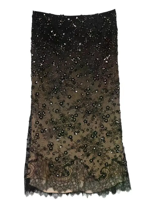 Elie Saab Sequin-embellished Lace-overlay Midi Skirt - Black