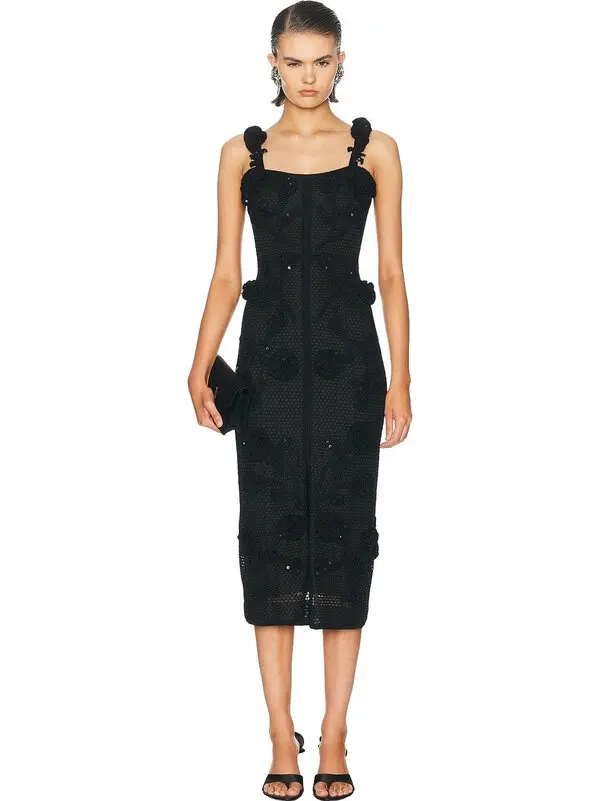 Carolina Herrera Thin Strap Crochet Dress - Black