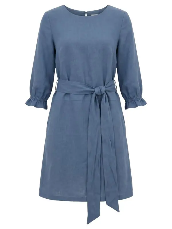 LEMUSE Emma — Stonewashed Linen Dress With Pockets & Tie Belt - Blue