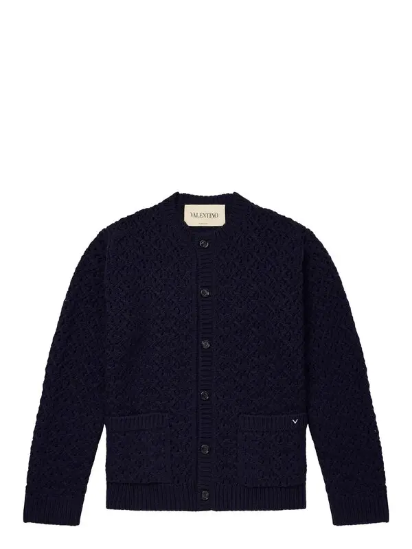 Valentino Garavani Wool And Cashmere-blend Cardigan - Navy