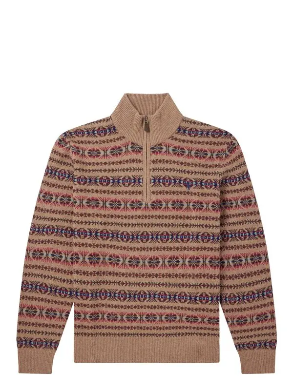 Polo Ralph Lauren Logo-embroidered Wool Half-zip Sweater - Brown