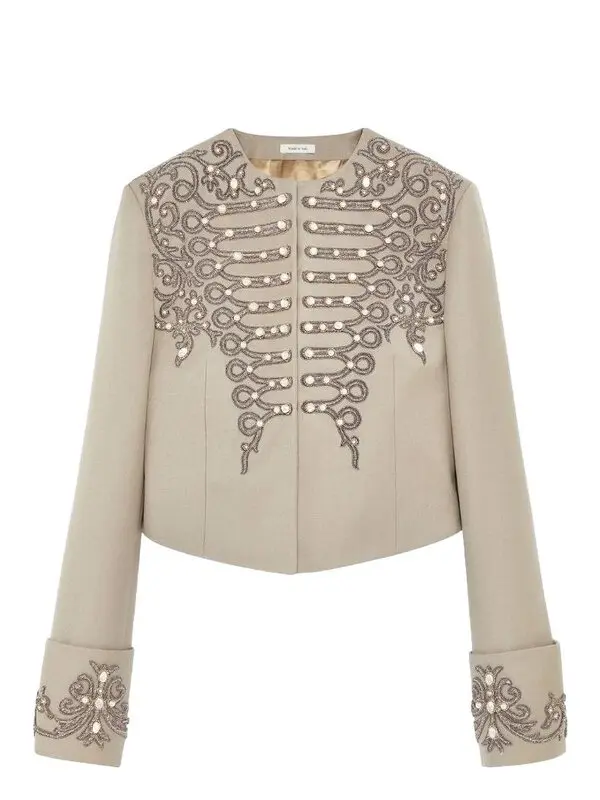 Alexander McQueen Beaded Frogging Cropped Jacket - Beige