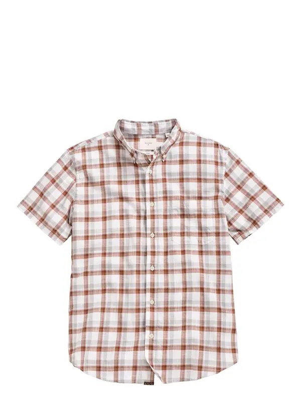 Billy Reid Short Sleeve Tattersail Plaid Tuscumbia Shirt Button Down - Oak,multi