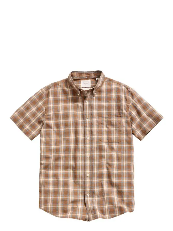 Billy Reid Short Sleeve Melange Plaid Tuscumbia Shirt Button Down - Brown Multi