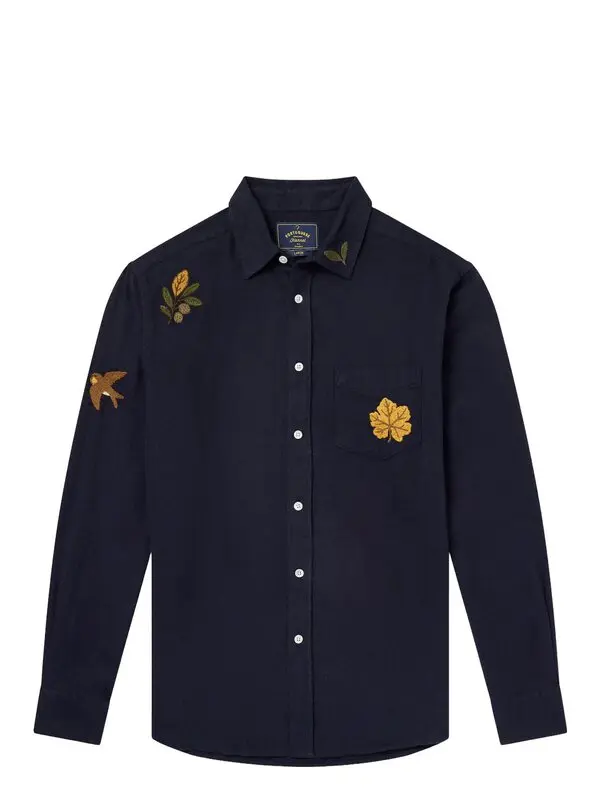 Portuguese Flannel Embroidered Cotton-flannel Shirt - Blue