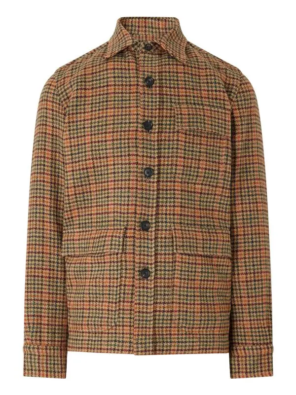 DE PETRILLO Houndstooth Virgin Wool Overshirt - Brown