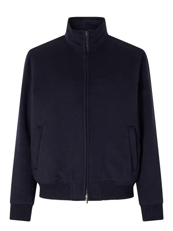 Thom Sweeney Wool And Cashmere-blend Flannel Bomber Jacket - Navy