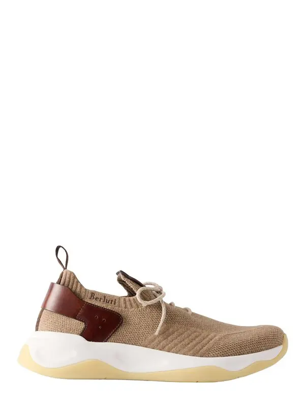 Berluti Shadow Leather-trimmed Stretch-cashmere Sneakers - Beige