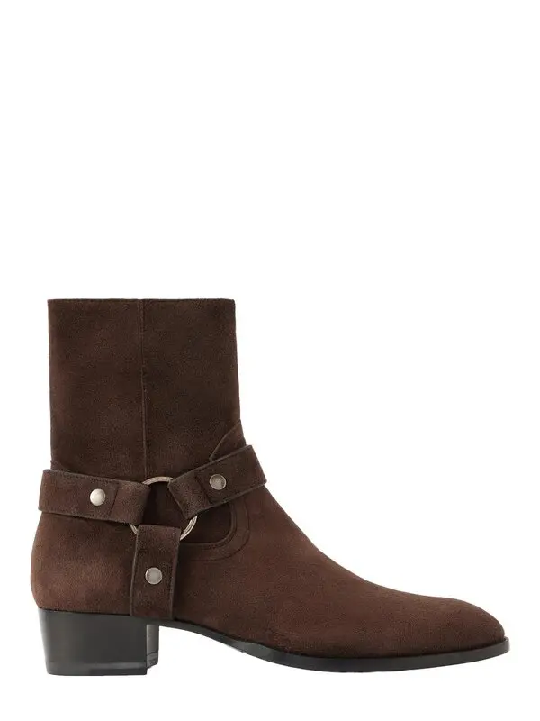 Saint Laurent Wyatt Studded Suede Chelsea Boots - Brown