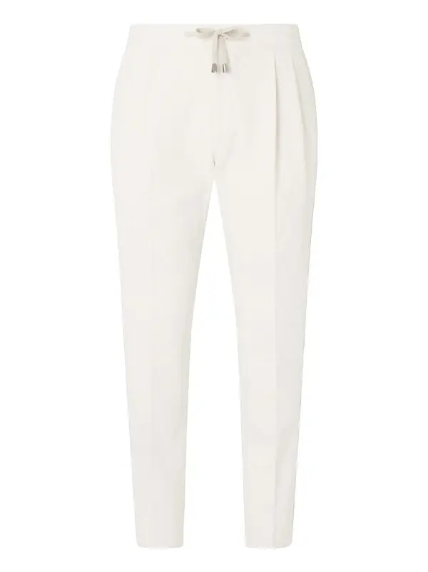 DE PETRILLO Straight-leg Pleated Cotton-twill Trousers - Beige