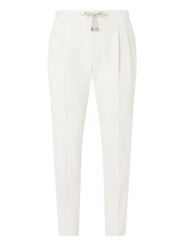DE PETRILLO Straight-leg Pleated Cotton-twill Trousers - Neutrals