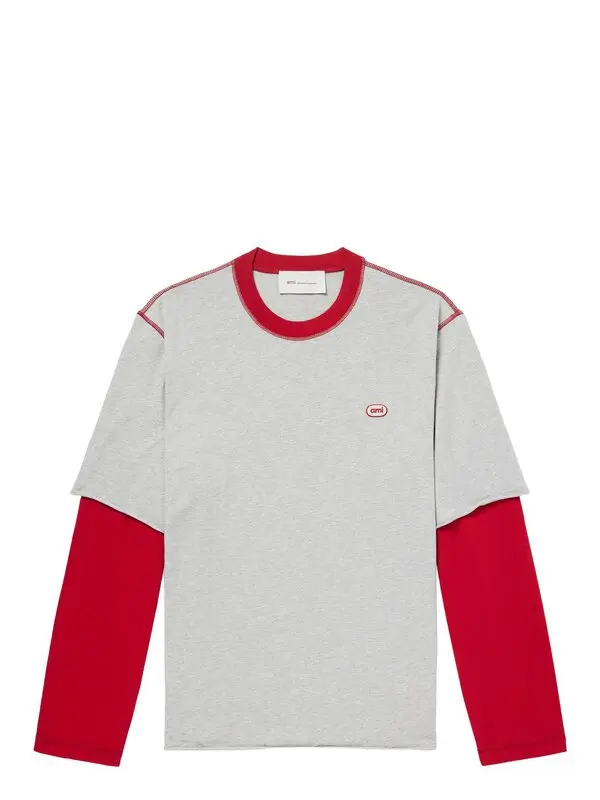 AMI Paris Logo-appliquéd Cotton-jersey T-shirt - Gray