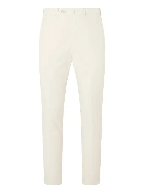 DE PETRILLO Tapered Cotton And Silk-blend Twill Trousers - Neutrals