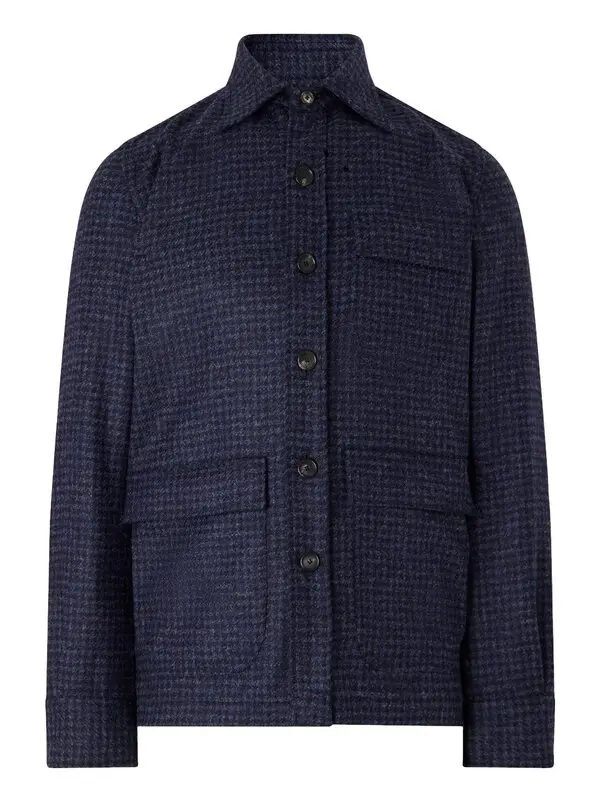 DE PETRILLO Houndstooth Virgin Wool Overshirt - Blue