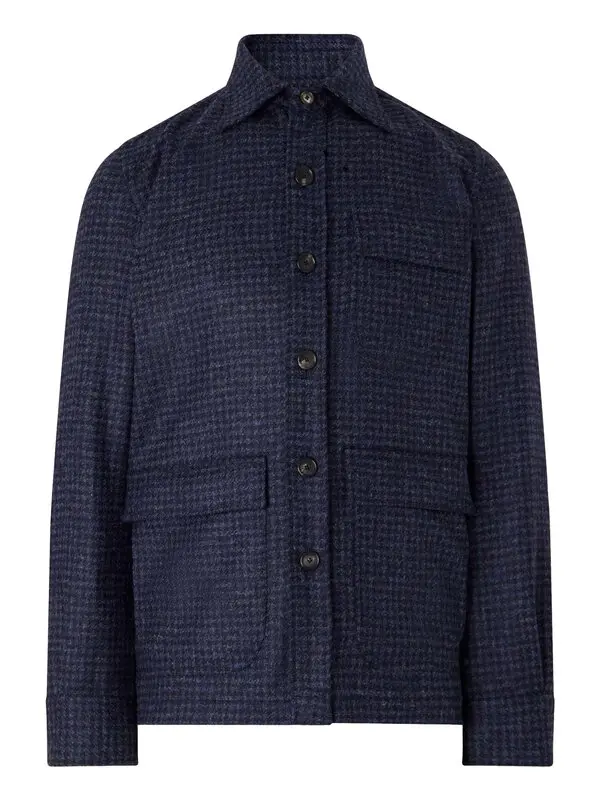 DE PETRILLO Houndstooth Virgin Wool Overshirt - Navy