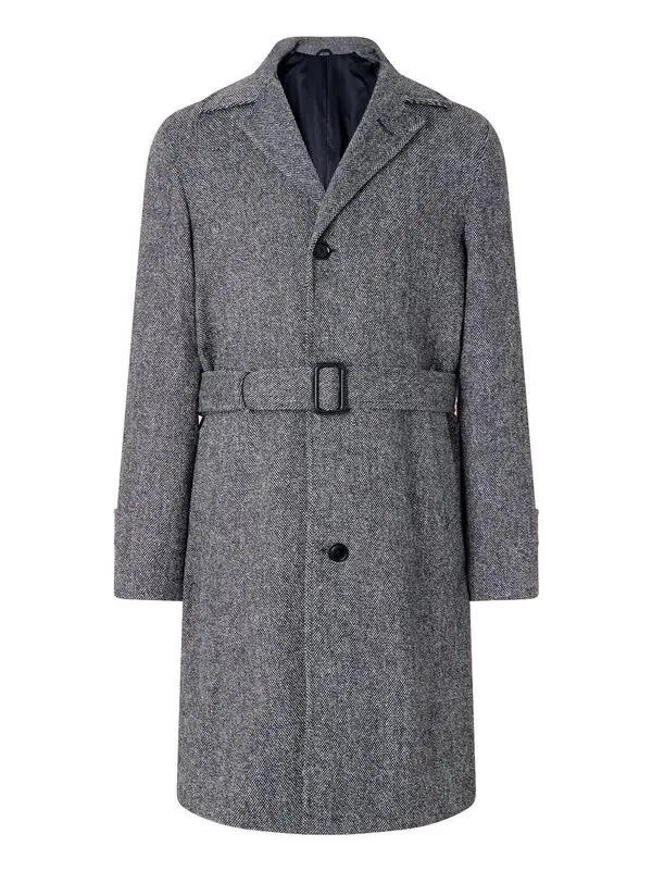 DE PETRILLO Petrucci Belted Wool And Cashmere-blend Tweed Coat - Gray