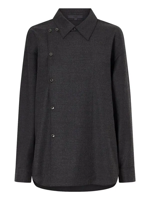 Tibi Overlap-detail Wool-blend Flannel Shirt - Gray