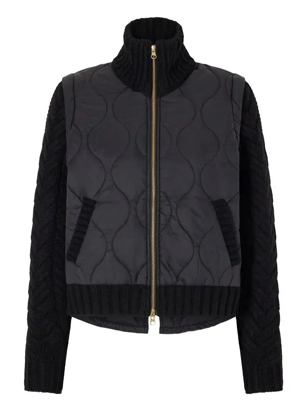 Veronica Beard Patra Padded Cable-knit Wool-blend And Quilted Shell Jacket - Black