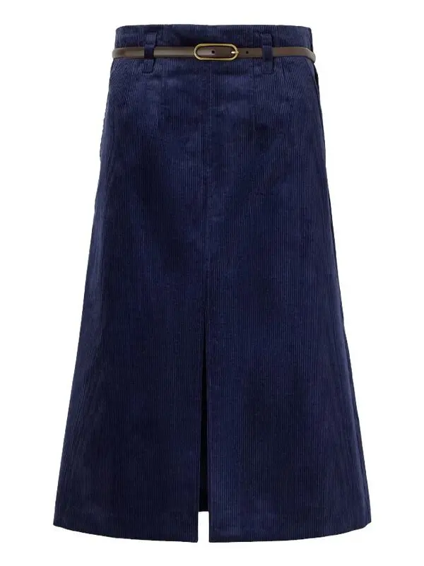 Veronica Beard Alexie Belted Cotton-blend Corduroy Midi Skirt - Blue