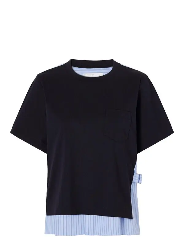 Sacai Striped Poplin-trimmed Cotton-jersey T-shirt - Blue