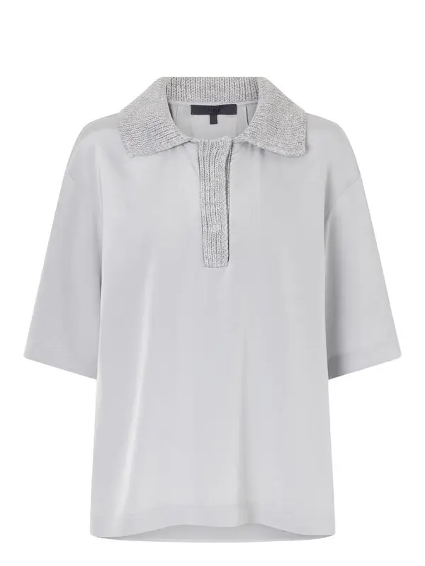 Tibi Stretch Silk-blend Polo Shirt - Gray