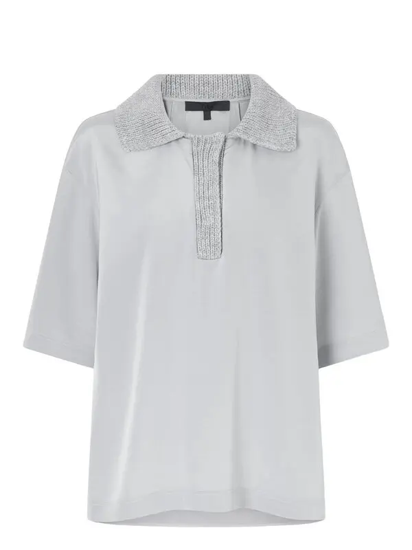 Tibi Stretch Silk-blend Polo Shirt - Gray