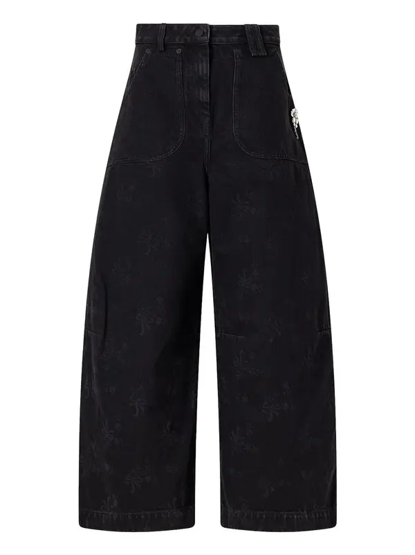 Simone Rocha Embellished Floral-print Mid-rise Wide-leg Jeans - Black