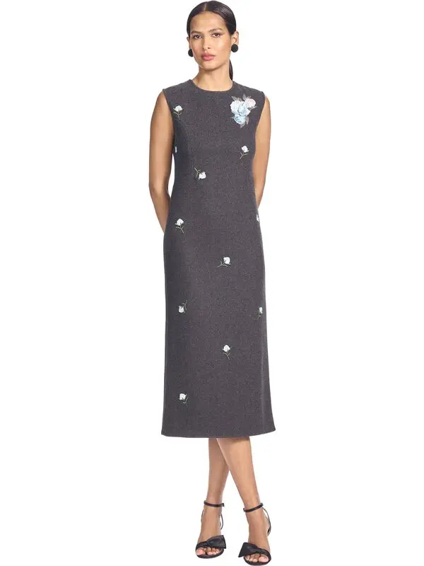 Sachin & Babi Asher Black Knit Wool Column Midi Dress - Graphite