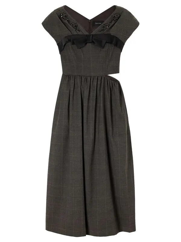 Simone Rocha Embellished Gathered Prince Of Wales Wool-blend Midi Dress - Multi