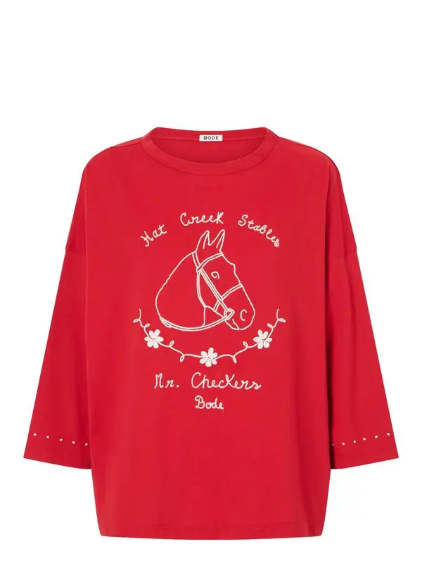 BODE Stables Embroidered Cotton-jersey T-shirt - Red