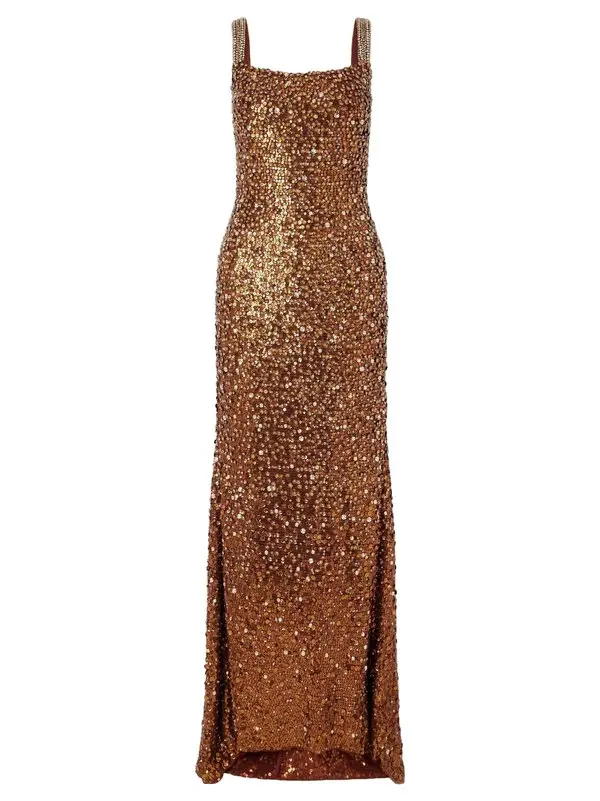 Jenny Packham Sonnet Sequined Tulle Gown - Bronze