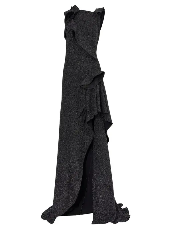 Maticevski Flashpoint Asymmetric Ruffled Lurex Gown - Black