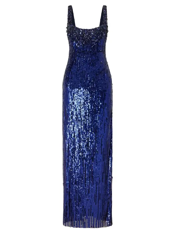 Jenny Packham Rosalie Crystal-embellished Sequined Tulle Gown - Navy
